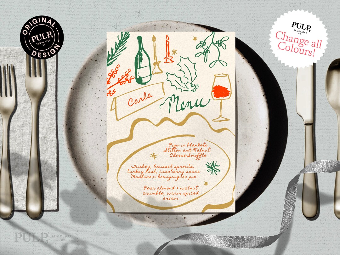 PERSONALIZED CHRISTMAS MENU Template | Hand Drawn & Handwritten ...
