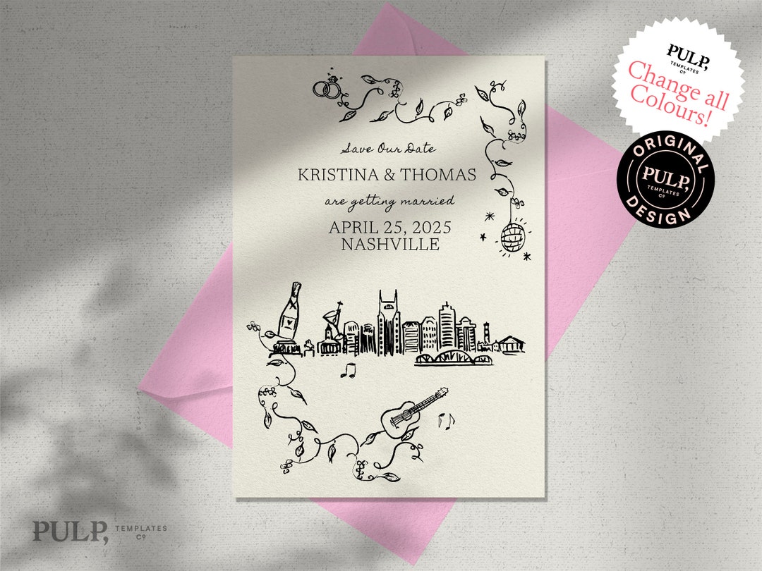 SAVE THE DATE Template | Nashville Skyline Invite | Bachelorette, Hen ...