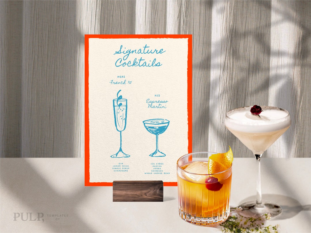 SIGNATURE DRINKS SIGN Template | Custom Cocktails | Hand Drawn ...
