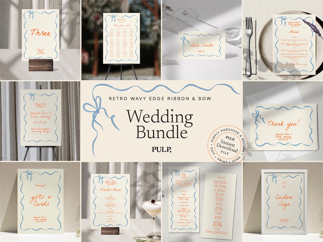 WEDDING on the Day BUNDLE TEMPLATES | Scallop Wavy Edge Wedding Bundle ...