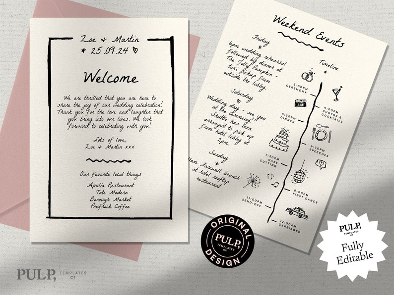 WEDDING WELCOME LETTER Timeline Template Itinerary - Etsy
