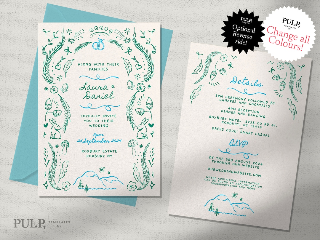 WEDDING INVITATION Double Sided | Destination Wedding | Forest ...