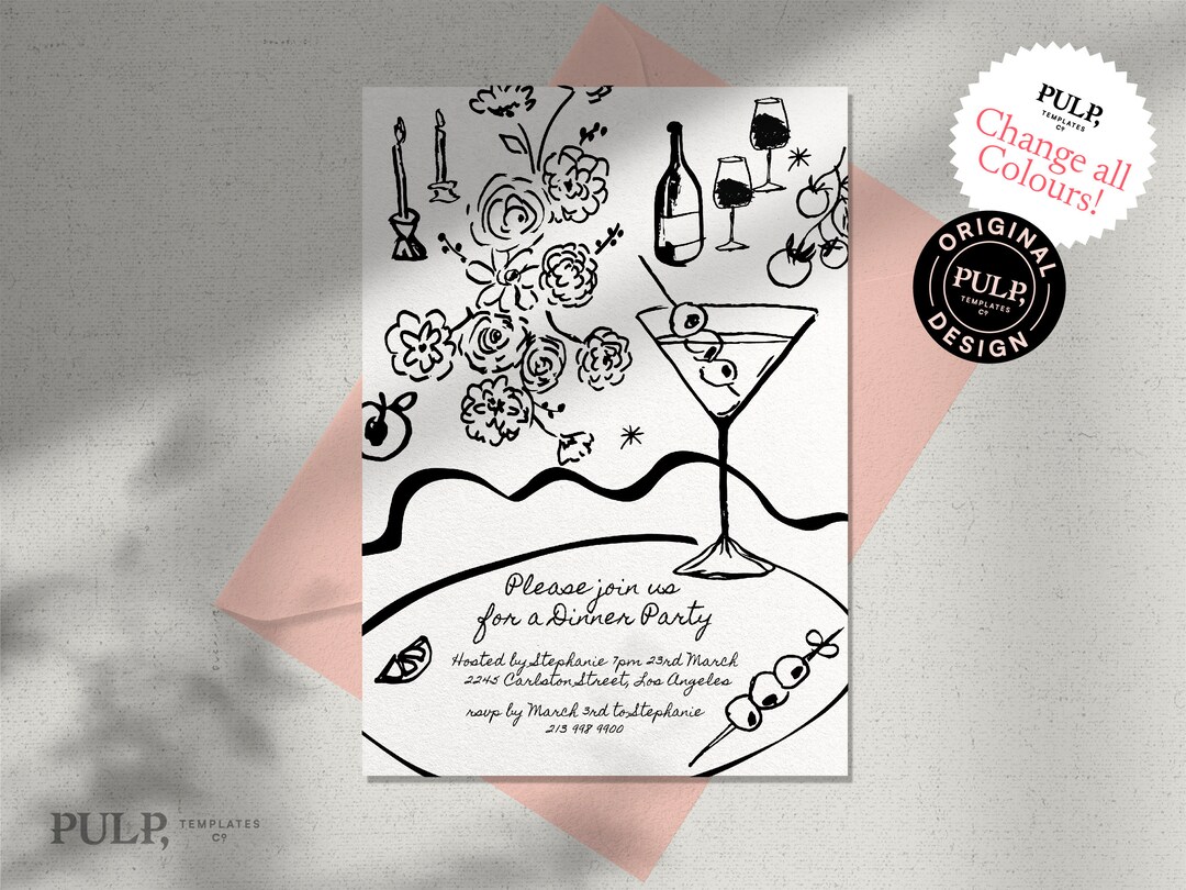 DINNER PARTY INVITATION | Fun, Bold Hand Drawn Scribble Style Still ...