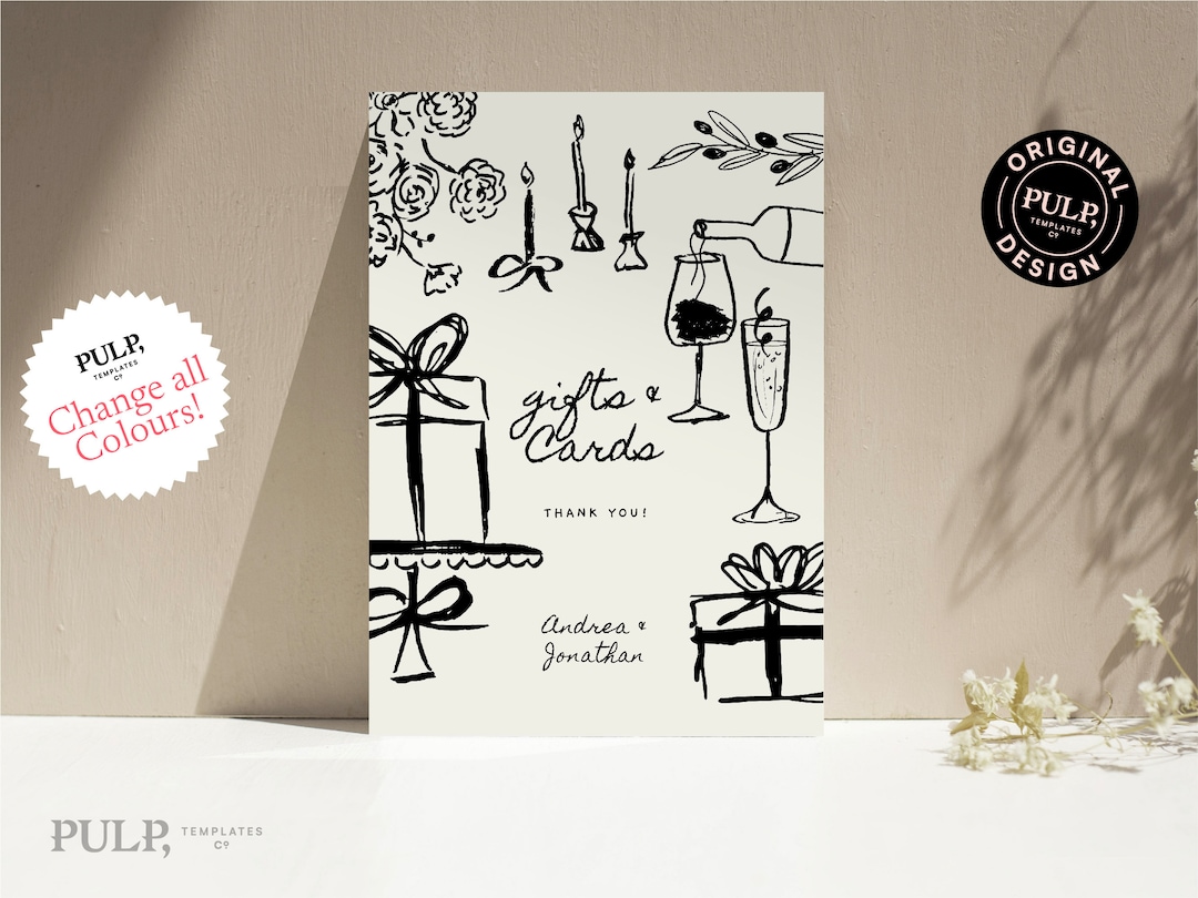 GIFT TABLE SIGN Template | Quirky Hand Drawn Illustration With Trendy ...