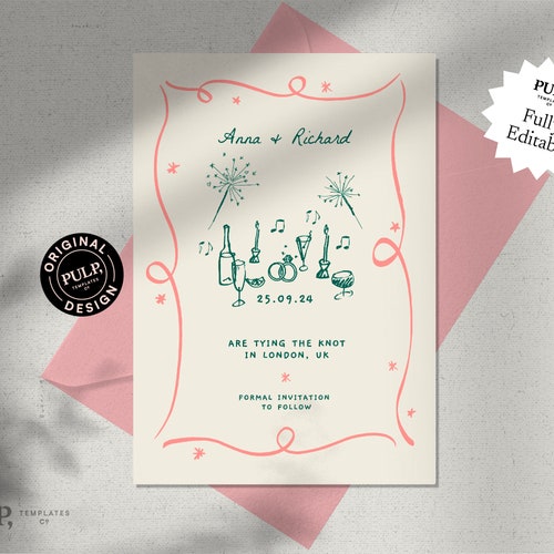 SAVE THE DATE Template Colorful Whimsical Funky Scribbled - Etsy