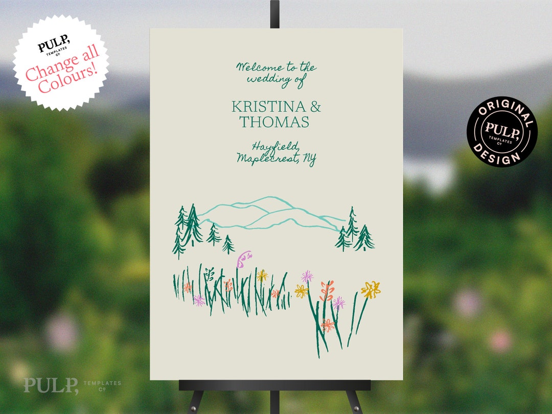 WELCOME SIGN Template | Colorful, Mountain Wildflower, Hand Drawn ...