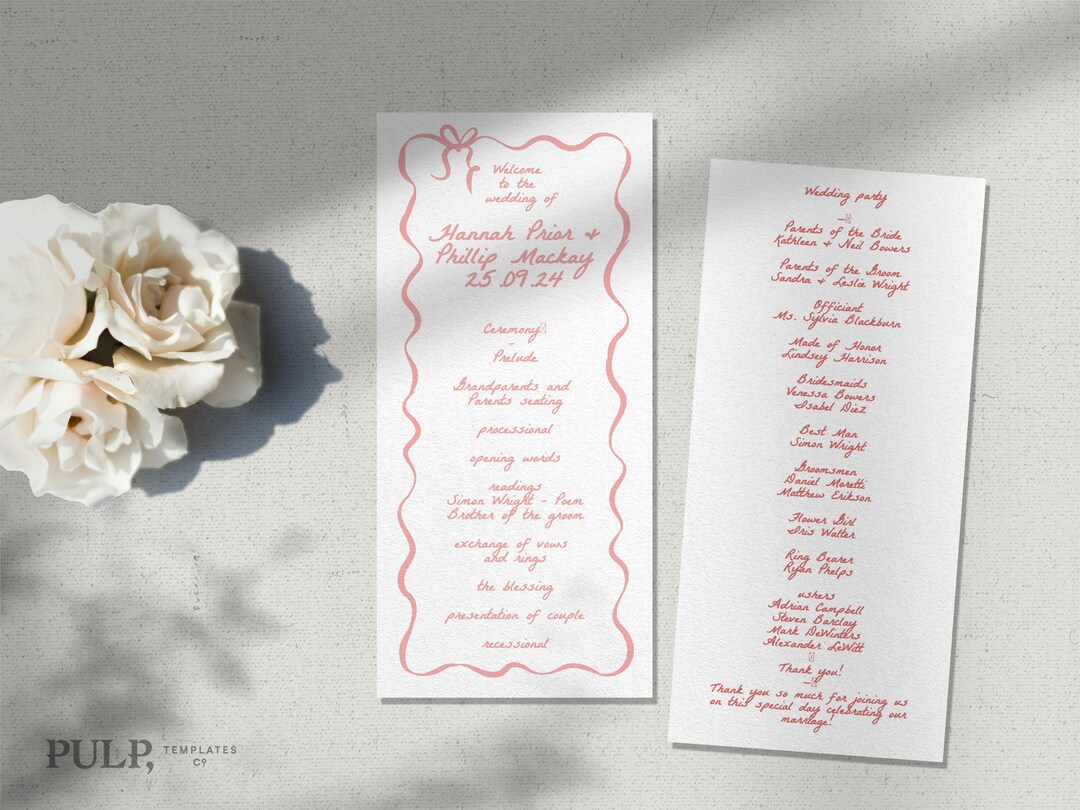 WEDDING CEREMONY PROGRAM | Handwritten Retro Vintage Scallop Wavy Edge | Order of Service ...