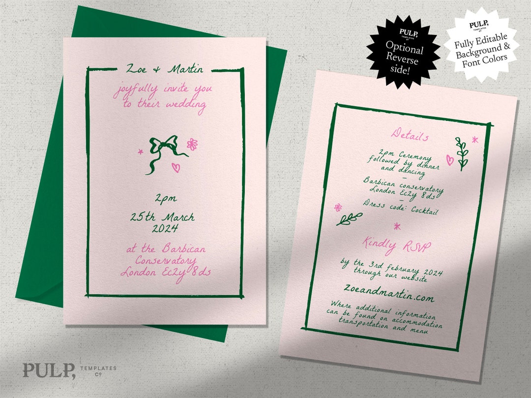 WEDDING INVITATION TEMPLATE | Quirky Whimsical Scribbled Hand Drawn ...