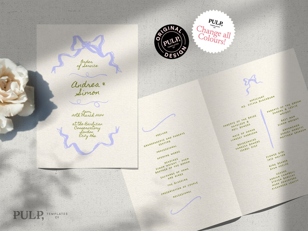 WEDDING CEREMONY PROGRAM Template | Vintage Hand Drawn Illustrations ...