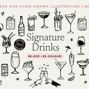 SIGNATURE DRINKS SIGN Template | Custom Cocktail | Hand Drawn ...