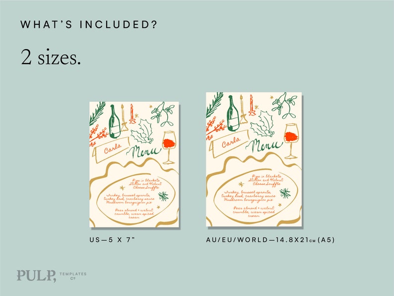 PERSONALIZED CHRISTMAS MENU Template | Hand Drawn & Handwritten ...