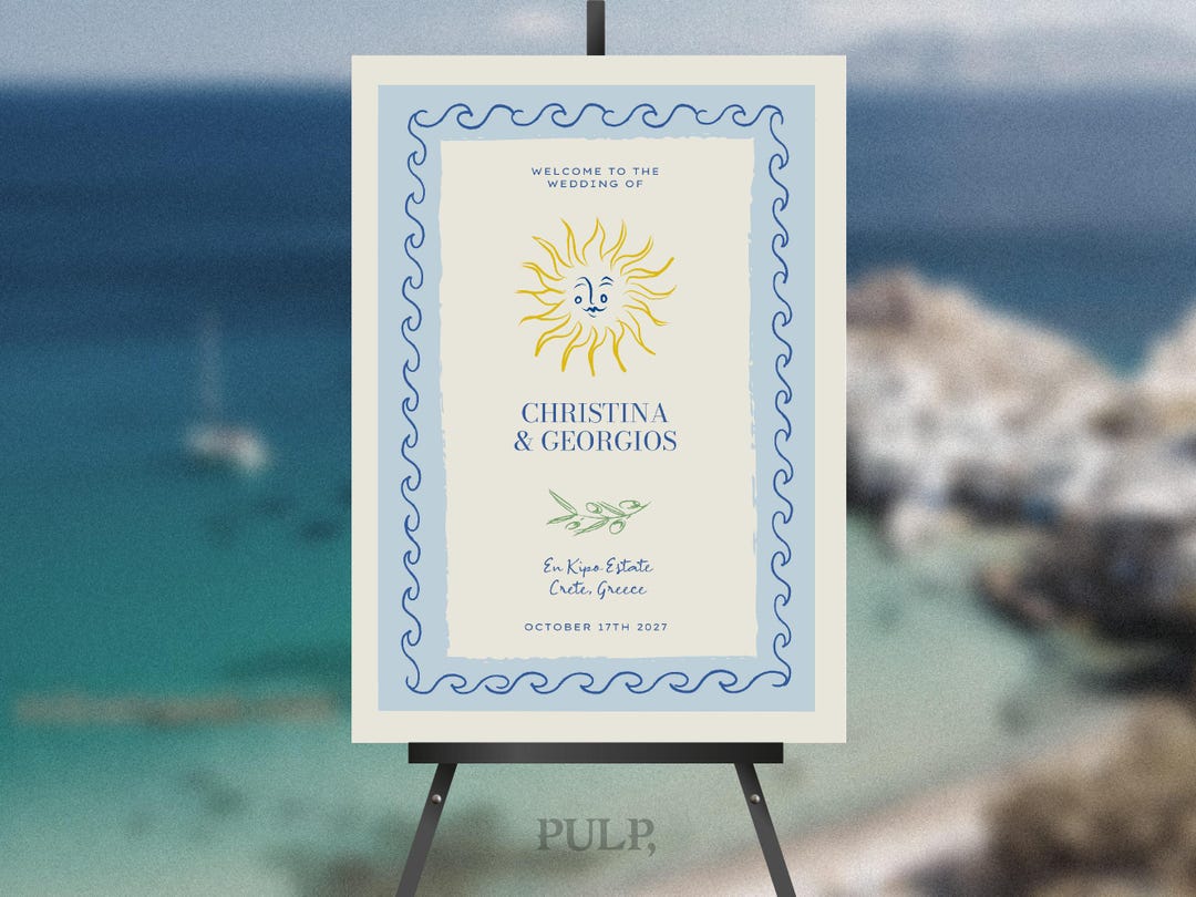 WELCOME SIGN Template | Greek Wedding Party | Mediterranean | Whimsical ...