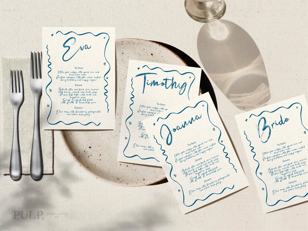 PERSONALIZED MENU Template | Hand Drawn & Handwritten Whimsical Dinner ...