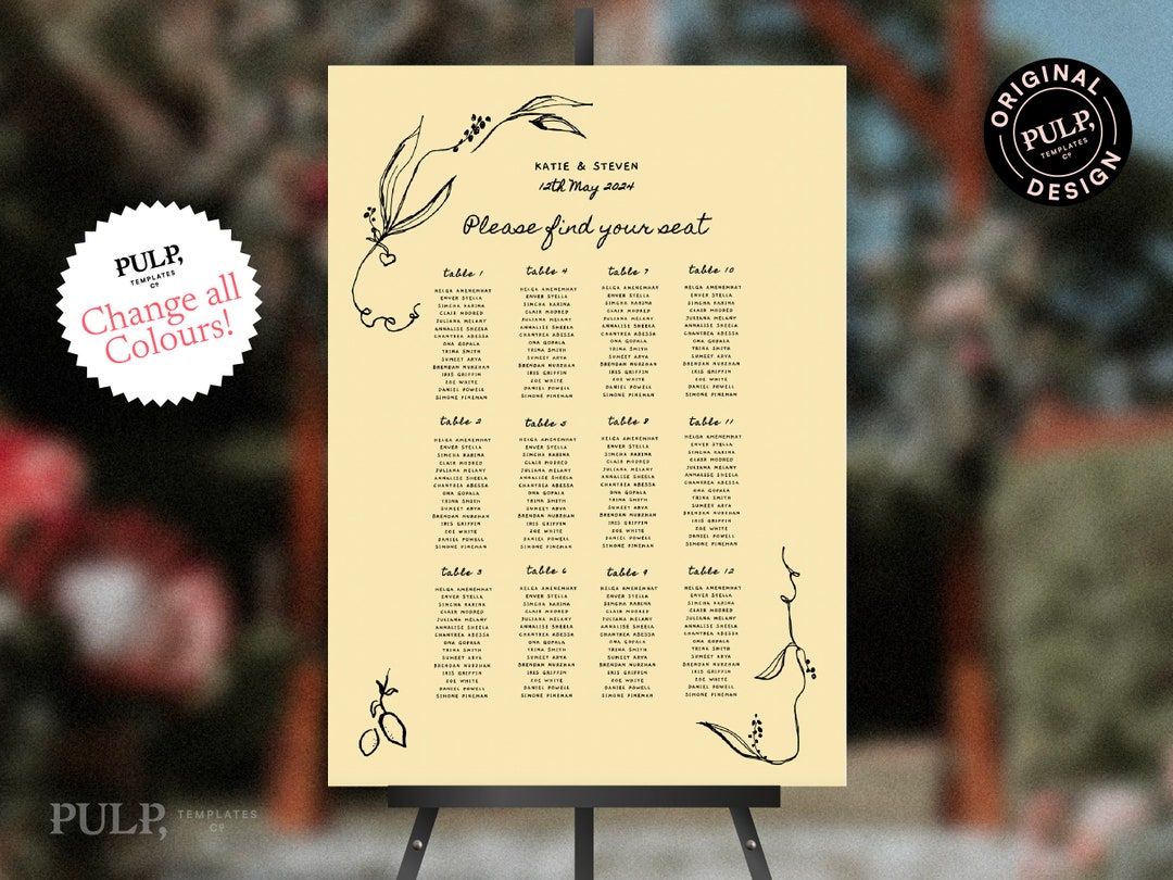 SEATING CHART TEMPLATE Portrait | Italian Destination Wedding ...