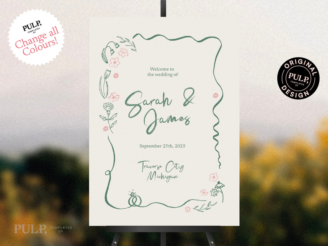 WELCOME SIGN Template | Colorful, Whimsical, Funky, Hand Drawn ...