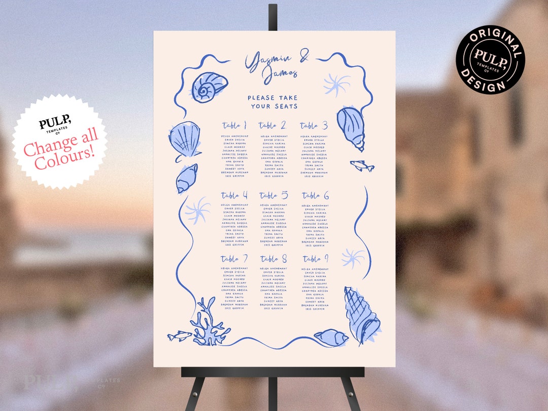 SEATING CHART TEMPLATE | Colorful, Whimsical, Funky, Hand Drawn ...