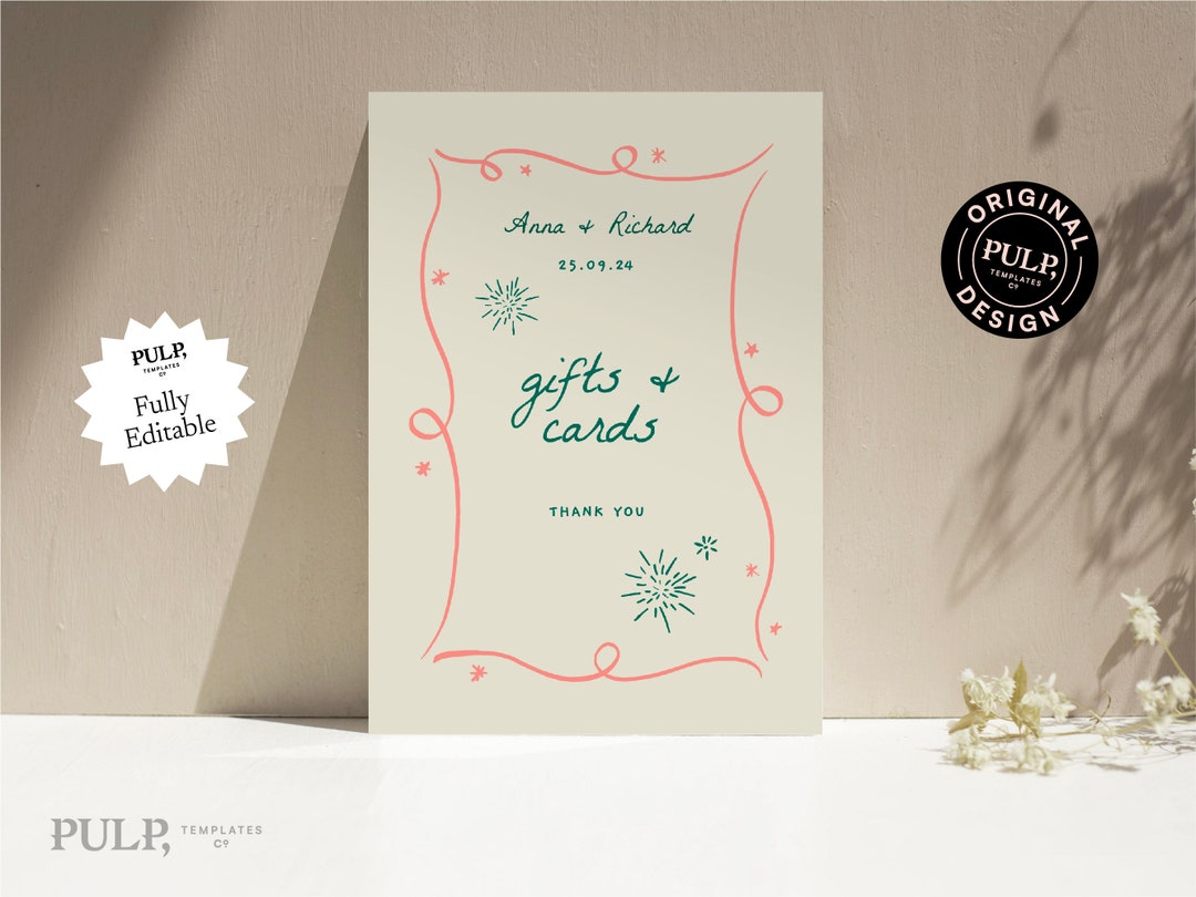 GIFT TABLE SIGN Template | Quirky Hand Drawn Illustration With Trendy ...