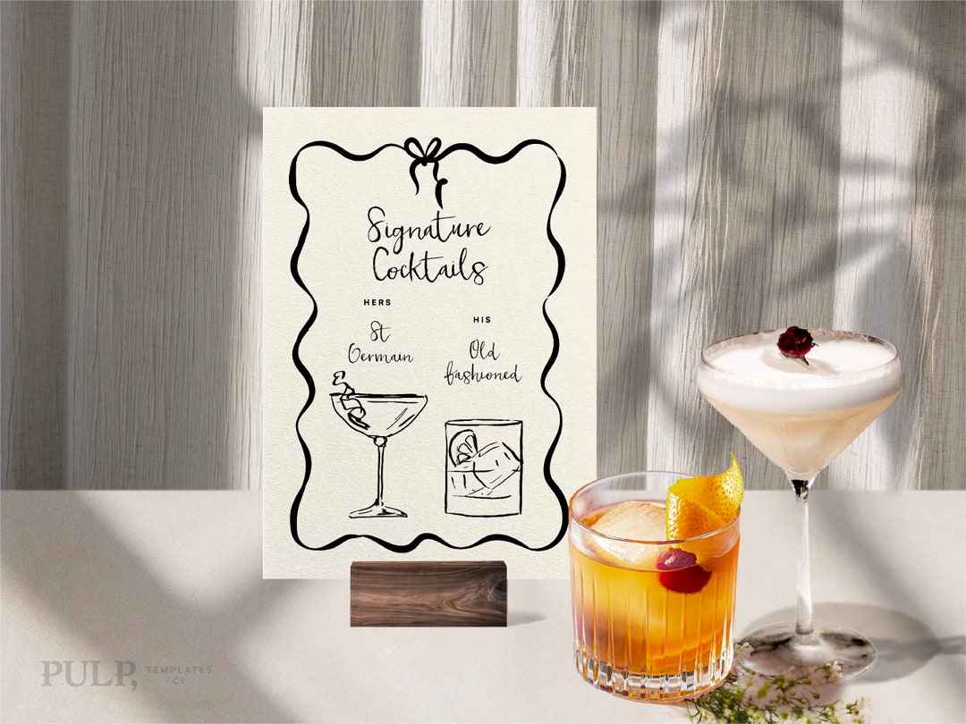 SIGNATURE DRINKS SIGN Template | Custom Cocktail | Hand Drawn ...
