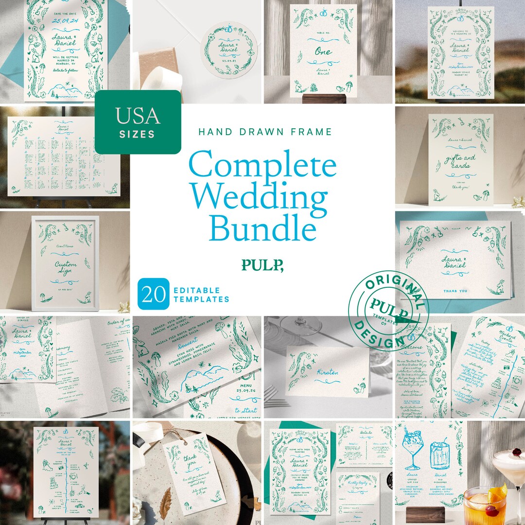 COMPLETE WEDDING BUNDLE Templates **usa Size** | Hand Drawn ...