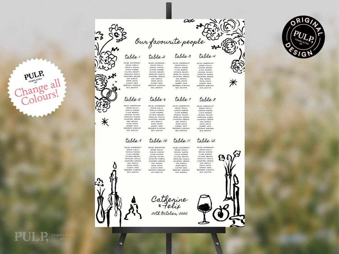 SEATING CHART TEMPLATE | Tablescape | Whimsical, Funky, Hand Drawn ...