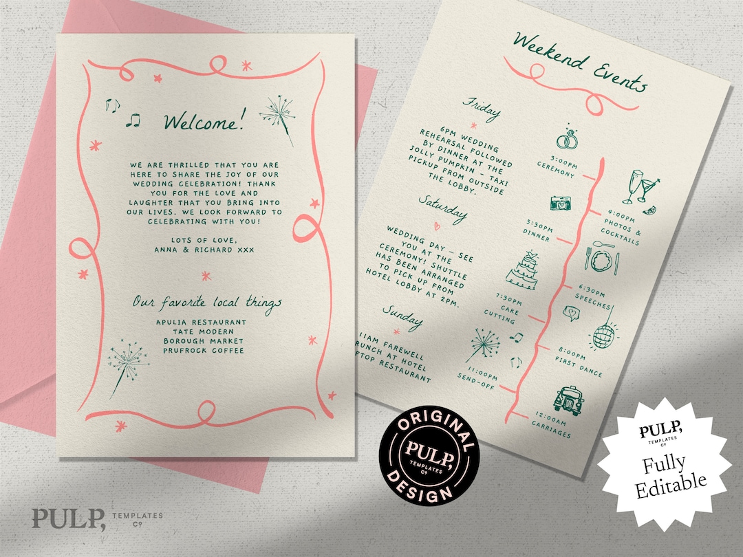 WEDDING WELCOME LETTER + Timeline Template | Itinerary | Welcome Note ...
