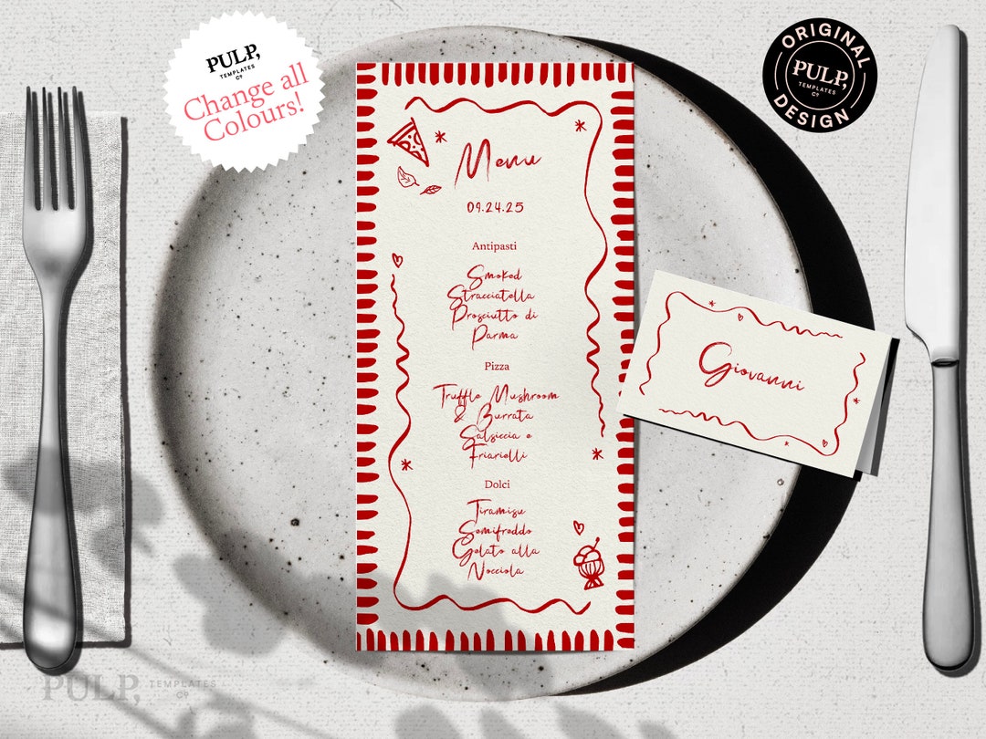 Handwritten Italian Menu & Place Card Template (digital Download) 0041 ...