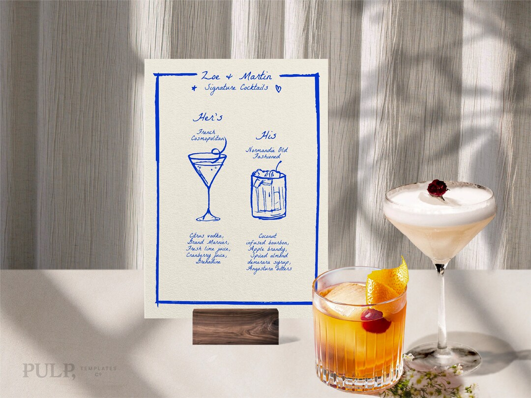 SIGNATURE DRINKS SIGN Template | Custom Cocktails | Hand Drawn ...