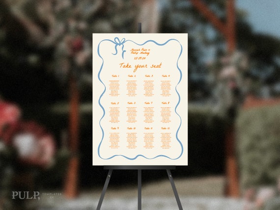 SEATING CHART TEMPLATE Scallop Wavy Edge Ribbon Wedding - Etsy