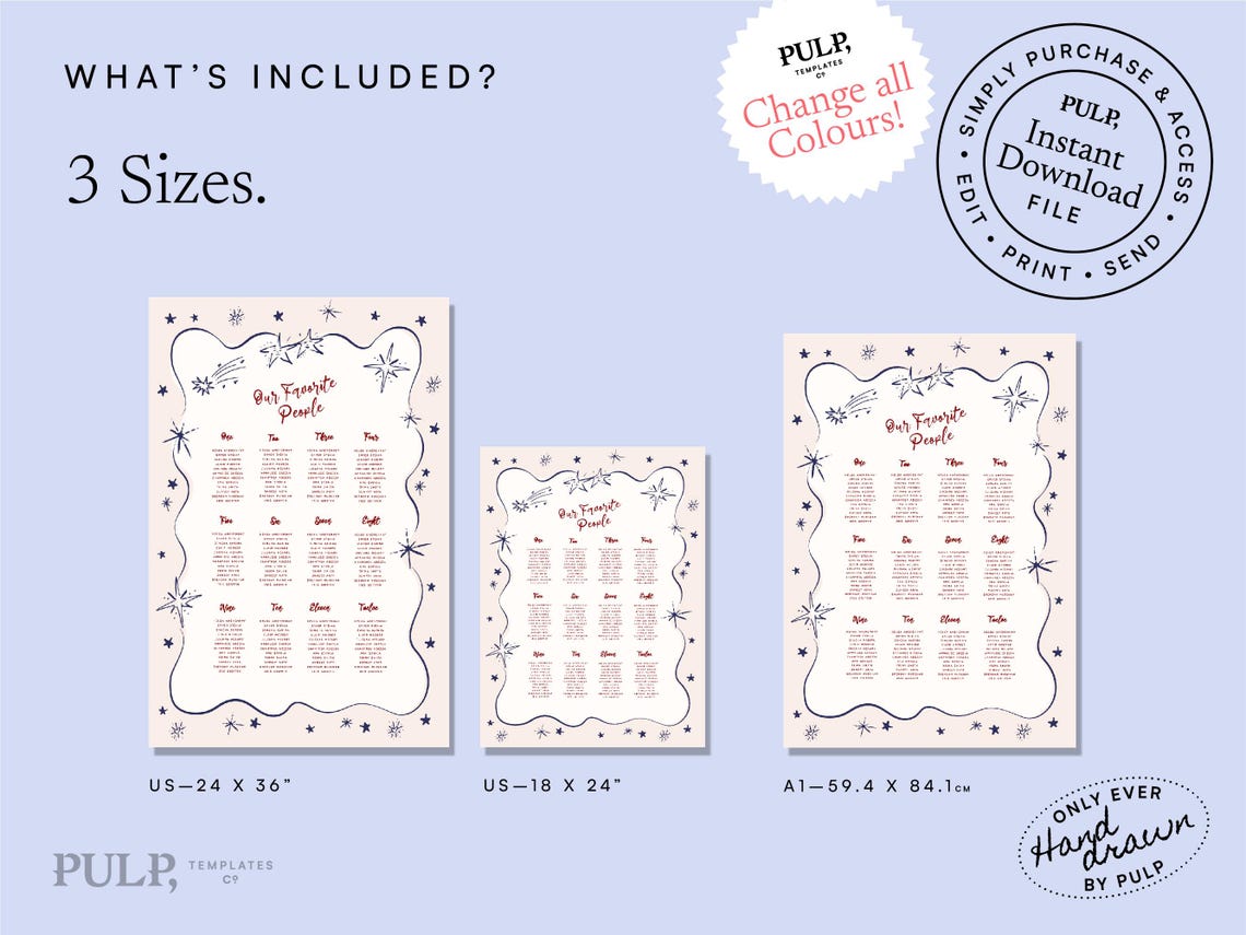 SEATING CHART TEMPLATE | Celestial, Astral Theme Wedding | Hand Drawn ...