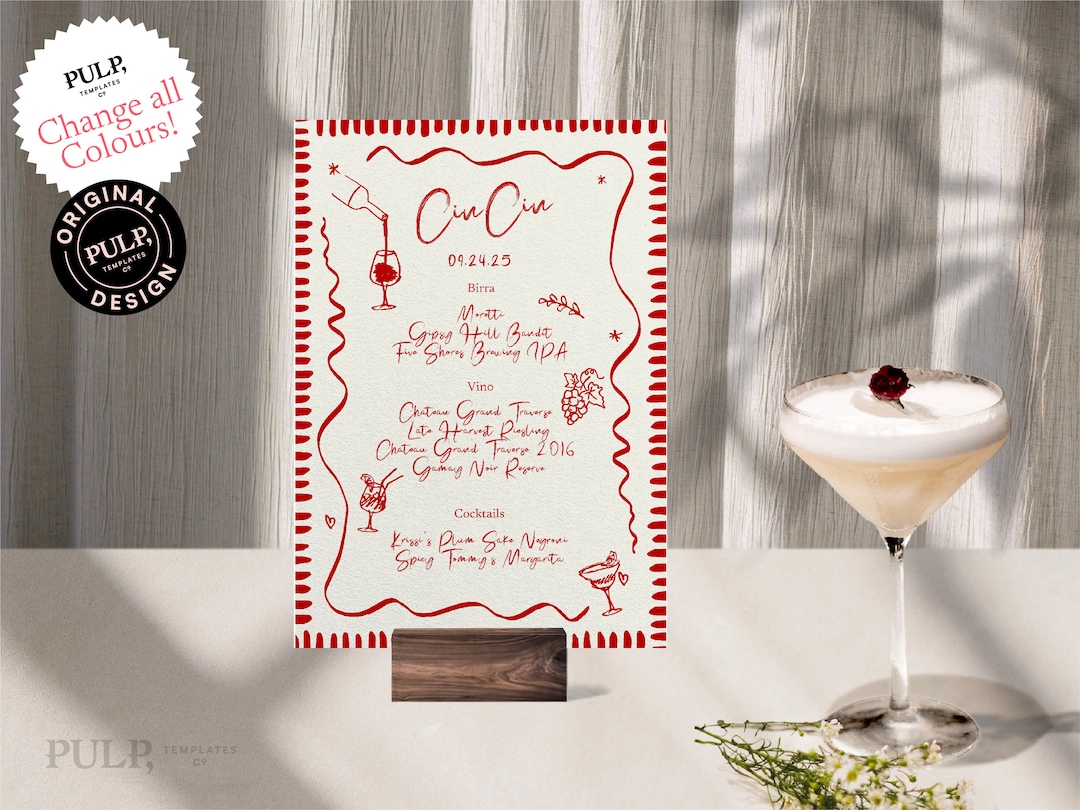 BAR + DRINKS MENU Template | Hand Drawn & Handwritten Italian Scribble ...
