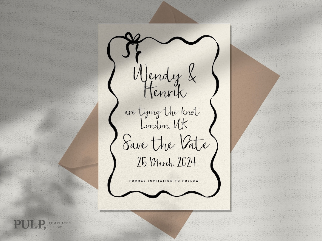 SAVE THE DATE | Retro 50s Scallop Wavy Edge Wedding Invite With Black ...