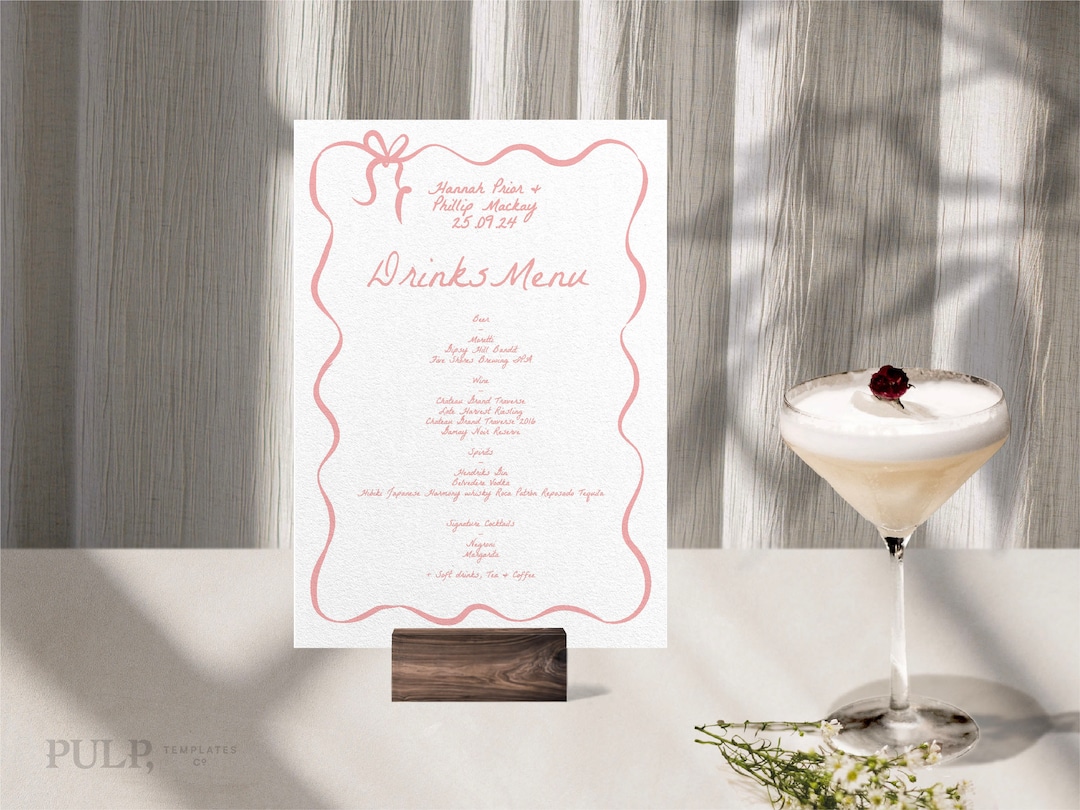 BAR / DRINKS MENU | Custom Cocktail Menu | Editable Instant Download ...
