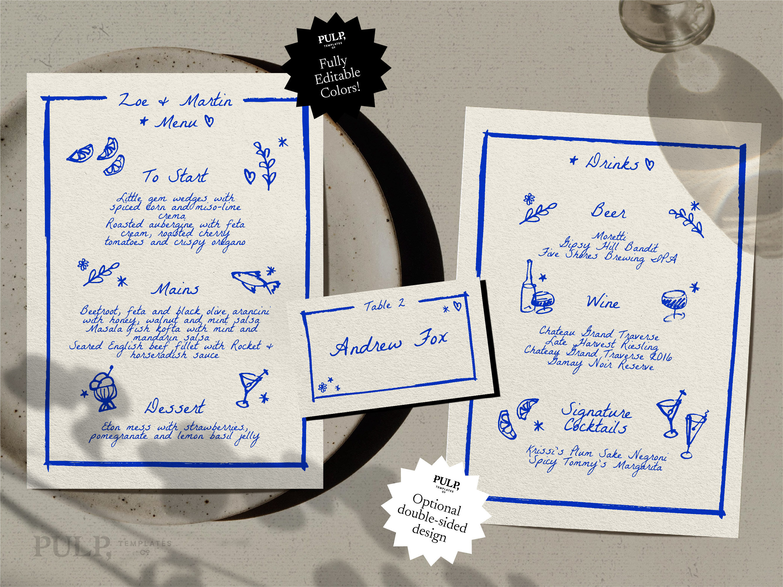 Double Sided FOOD & DRINKS MENU Template Place Card Settings - Etsy