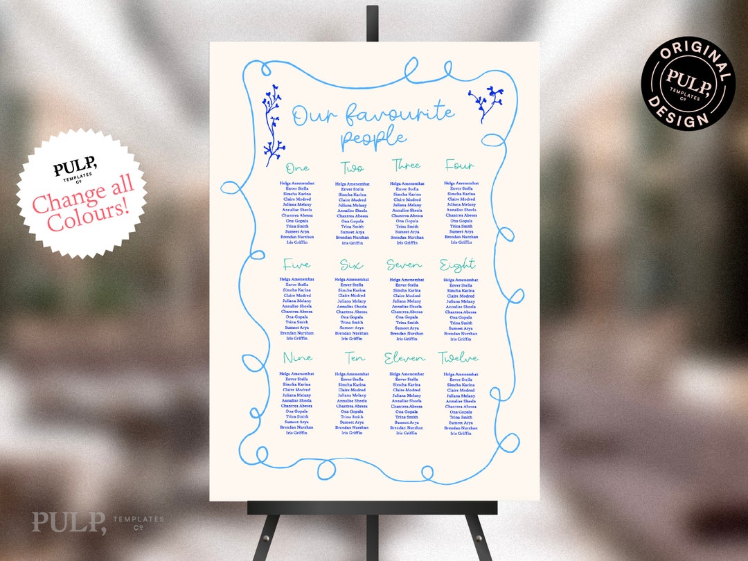SEATING CHART TEMPLATE | Loop Squiggle Border Colorful, Whimsical ...
