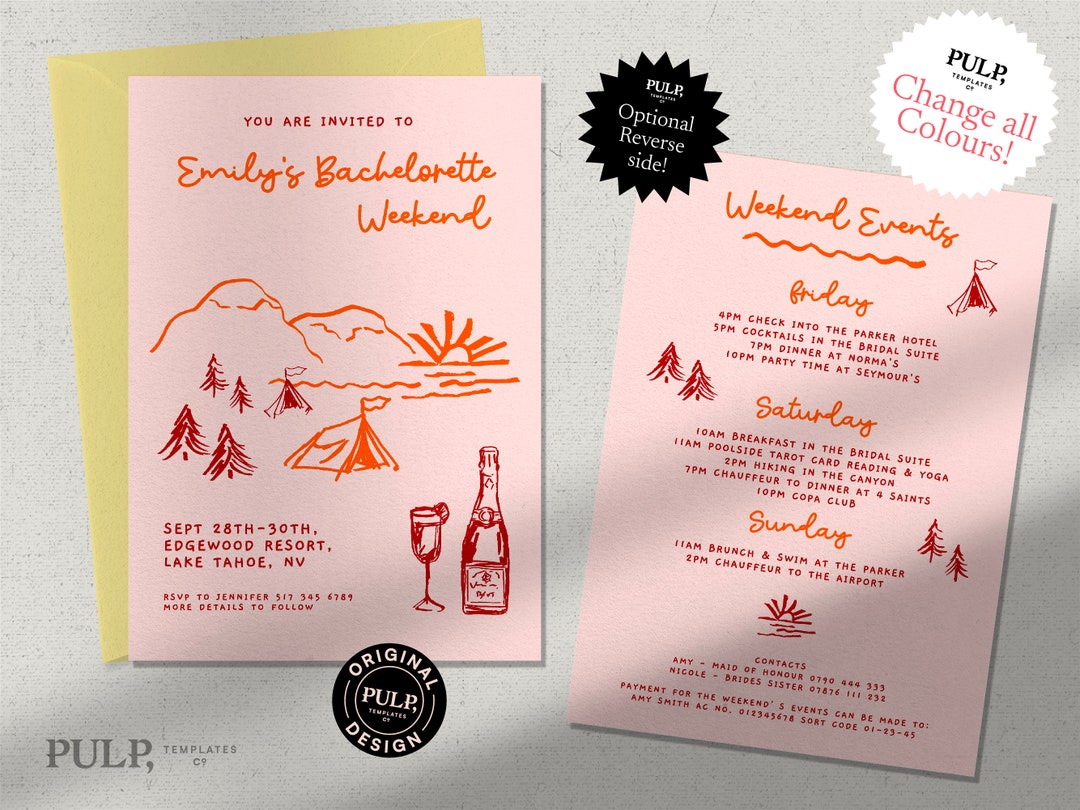 MOUNTAIN BACHELORETTE WEEKEND Invite Template | Hens Weekend | Camp ...