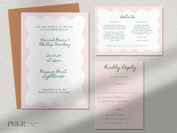 WEDDING INVITE SET Scallop Wavy Edge Wedding Invite - Etsy