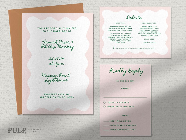 WEDDING INVITE SET Scallop Wavy Edge Wedding Invite - Etsy