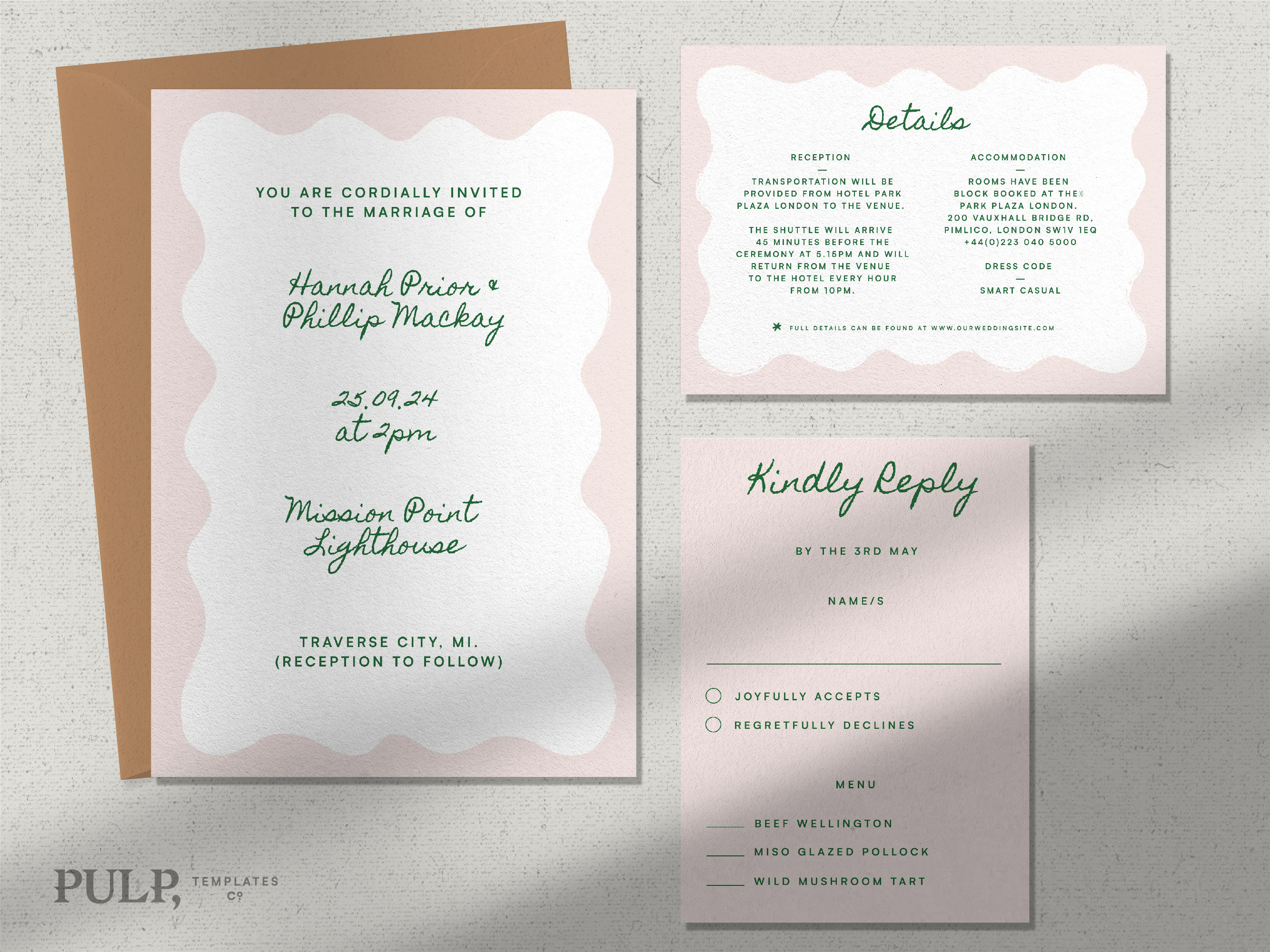 WEDDING INVITE SET | Scallop Wavy Edge Wedding Invite | Editable ...
