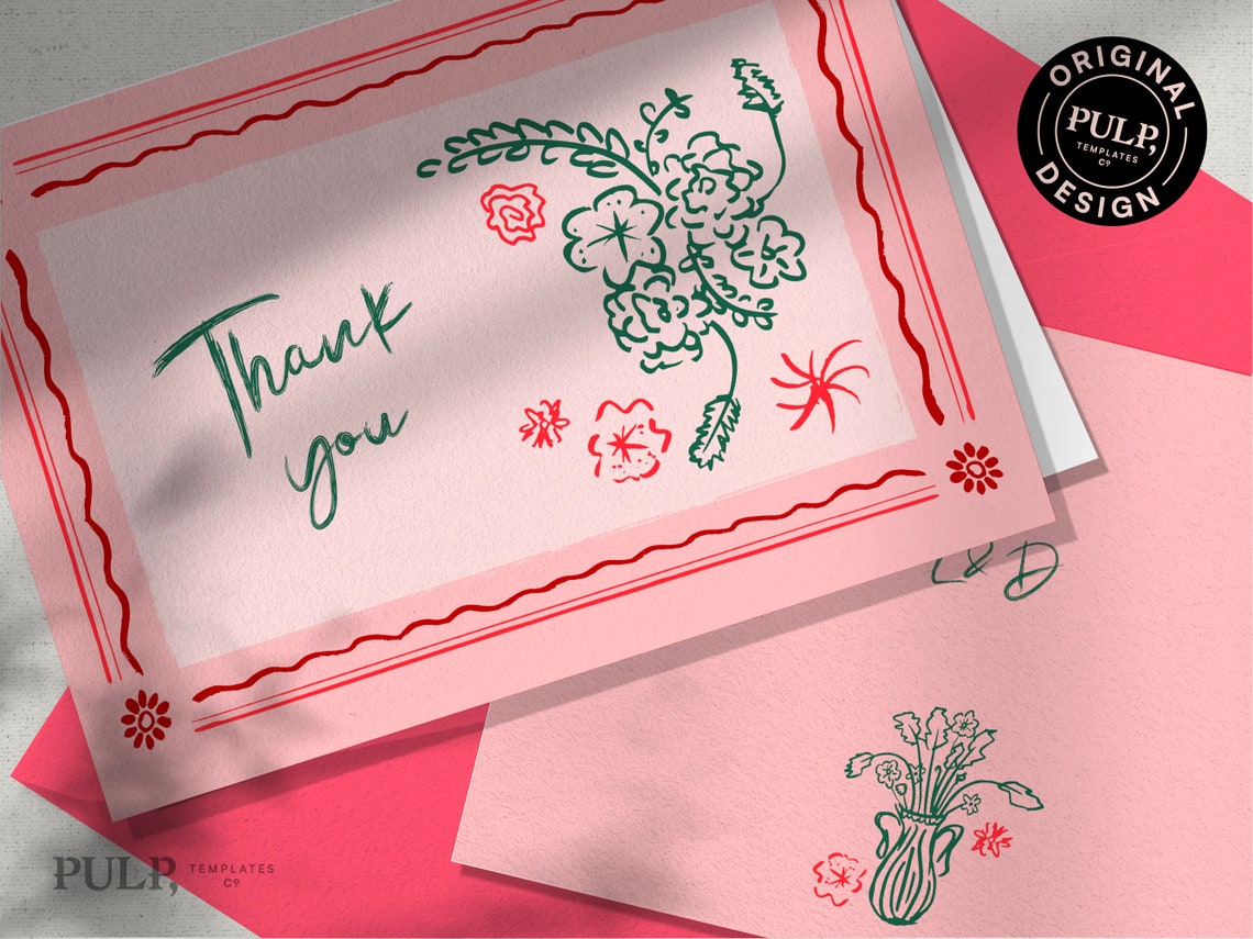 THANK YOU CARD Template | Maximalist Quirky Hand Drawn Illustrations ...