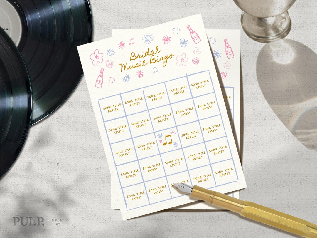BLANK MUSICAL BINGO Template | Bridal Shower | Colorful Hand Drawn ...