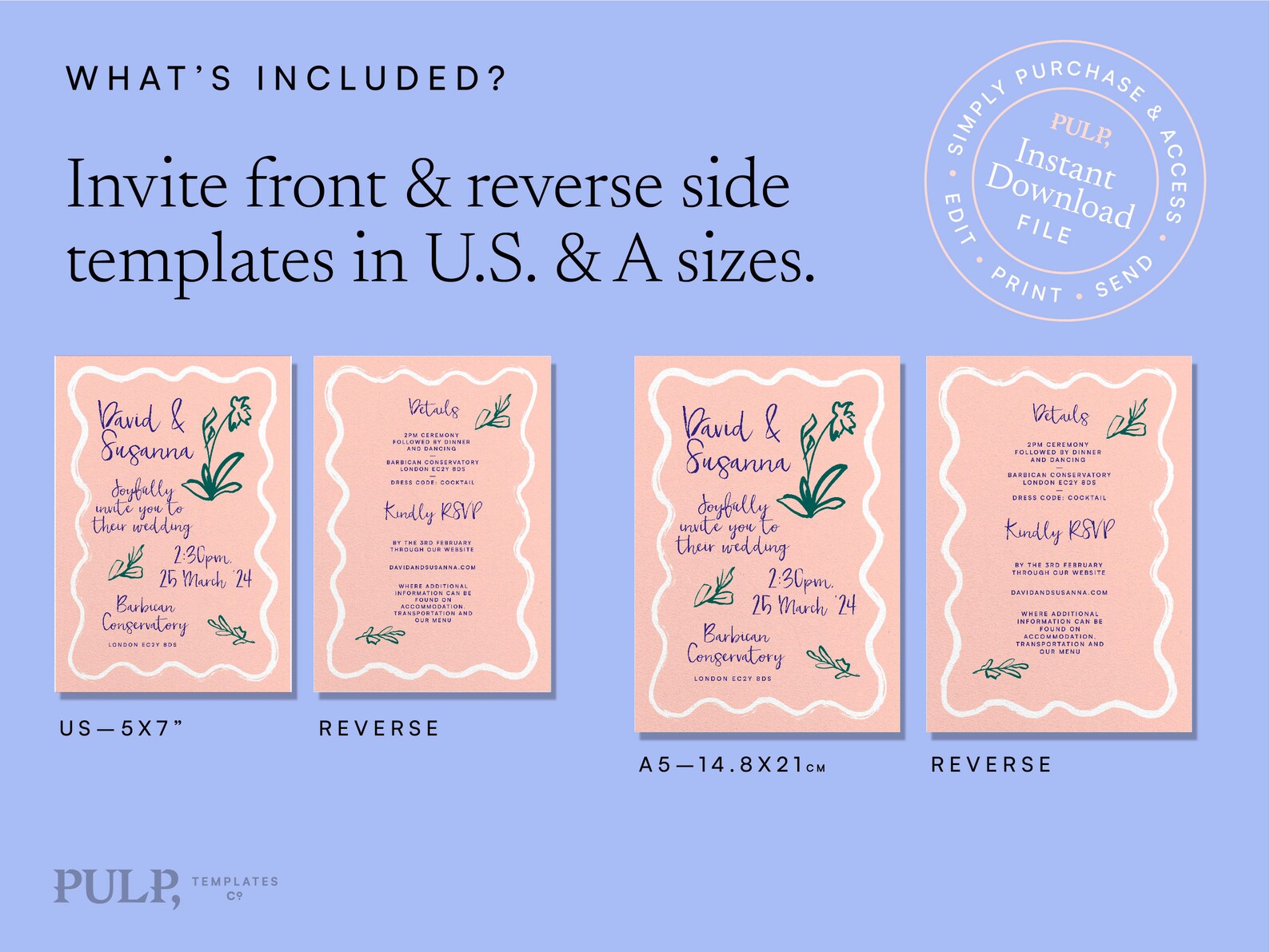 WEDDING INVITATION Hand Drawn & Handwritten Double Sided Invite W ...