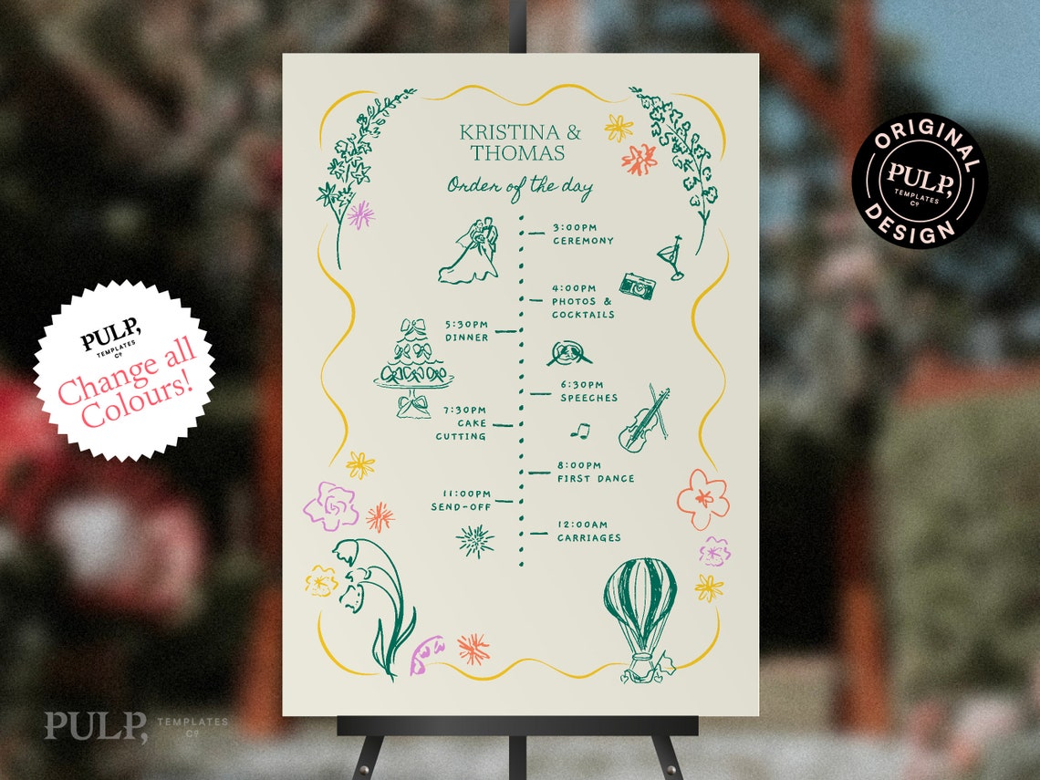 ORDER of EVENTS TEMPLATE | Wedding Timeline Sign | Handwritten and Hand ...