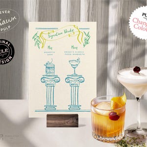 SIGNATURE DRINKS SIGN Template | Custom Cocktail | Hand Drawn ...