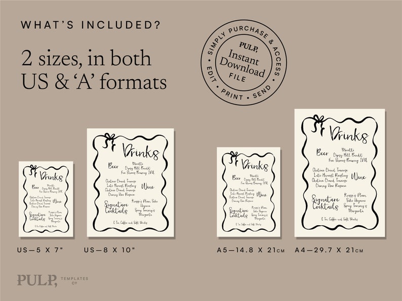 BAR DRINKS MENU Template Retro 50s Wavy Scallop Edge Black - Etsy