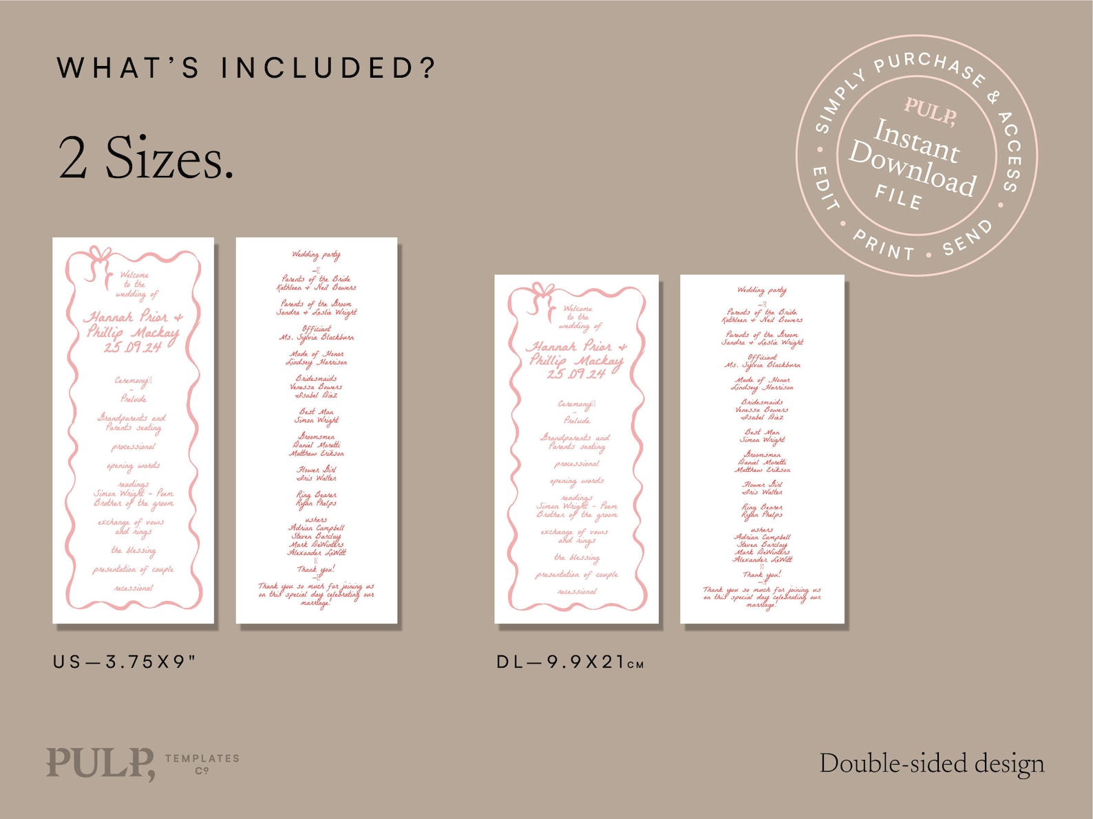 WEDDING CEREMONY PROGRAM Handwritten Retro Vintage Scallop Wavy Edge Order of Service Custom ...