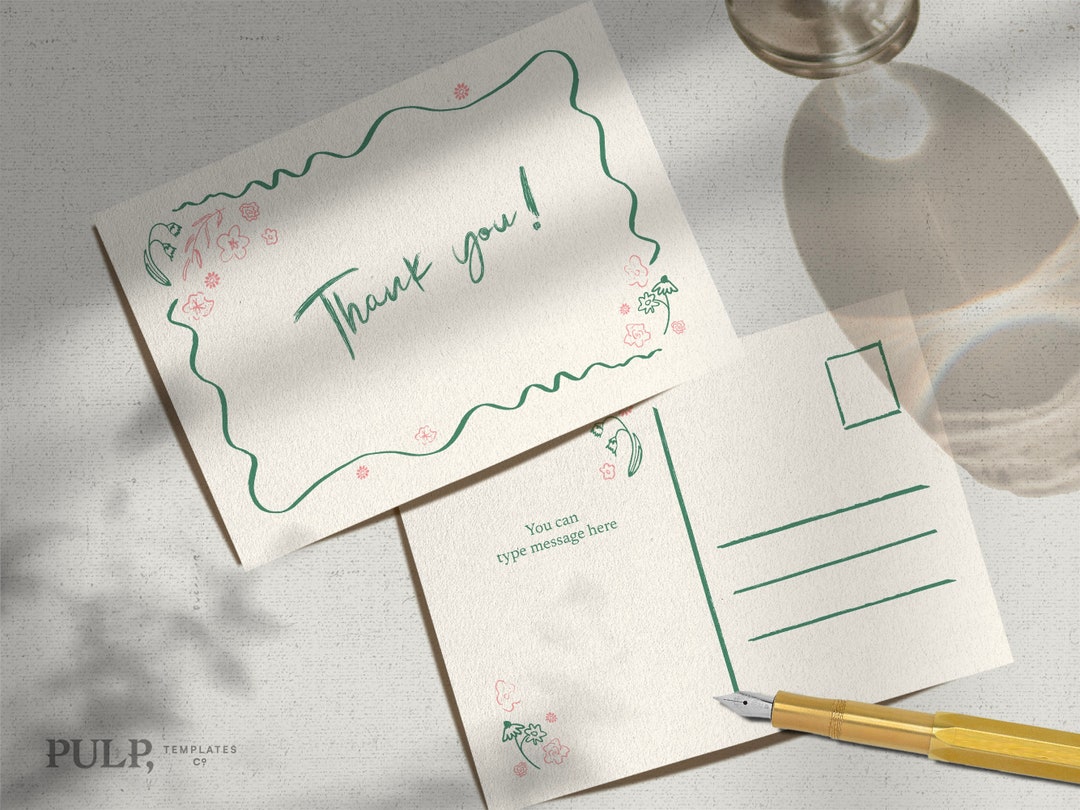 THANK YOU POSTCARD Template | Pretty Wildflower Hand Drawn ...