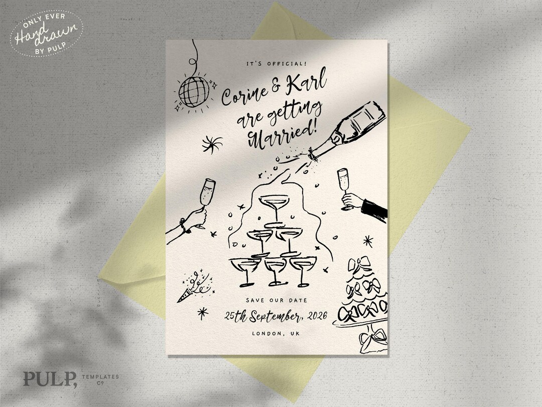 SAVE THE DATE Template | Cute Whimsical, Funky, Hand Drawn | Retro ...