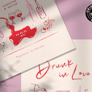 SAVE THE DATE Template | Hand Drawn Scribble Wine Illustrations, Handwritten Invite | Funky ...