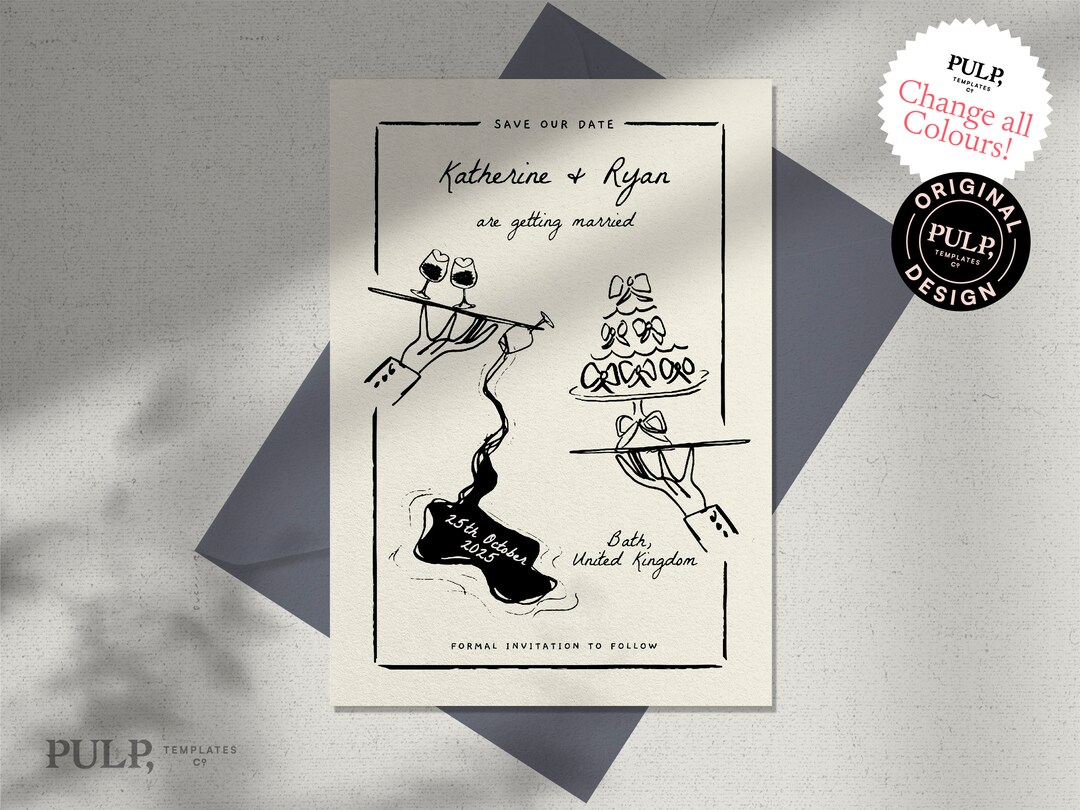 Save The Date Template Whimsical Funky Hand Drawn Scribbled Party