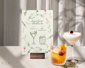 SIGNATURE DRINKS SIGN Template Custom Cocktails Hand Drawn ...